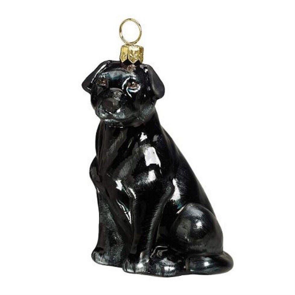 Joy To The World Sitting Black Labrador Retriever Polish Glass ...