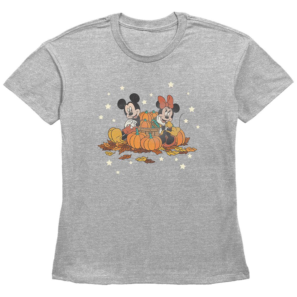 Disney's Mickey Mouse And Minnie Mouse Pumpkin Harvest Women's Graphic Tee