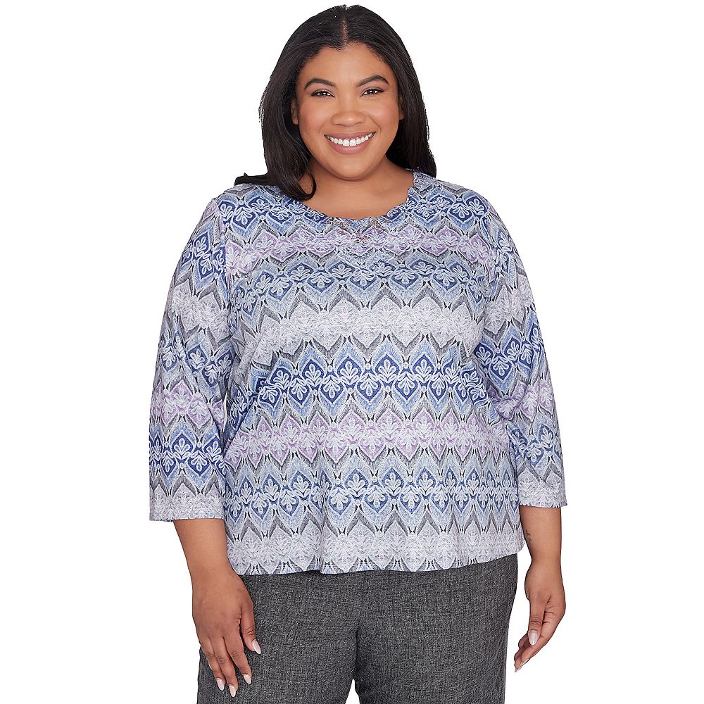 Plus Size Alfred Dunner Crewneck Lace Textured Top