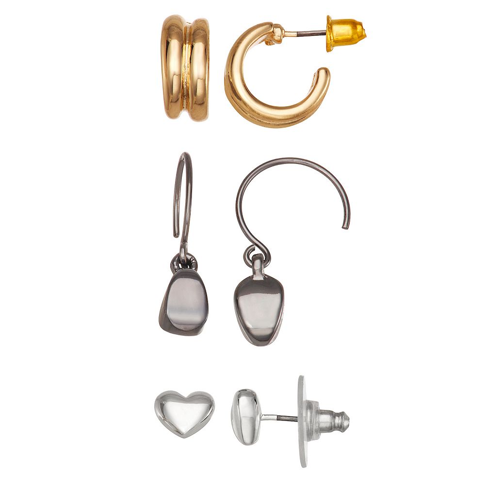 Nine West Tri Tone Trio Post 3-Piece Earrings Set