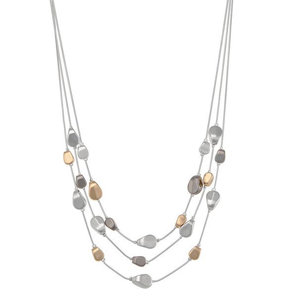 Nine West Tri Tone Multirow Necklace