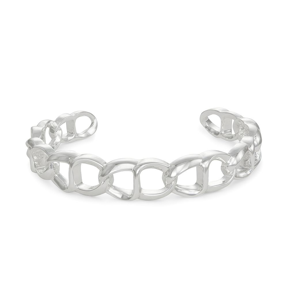 Nine West Silver Tone Curb Link Cuff Bracelet
