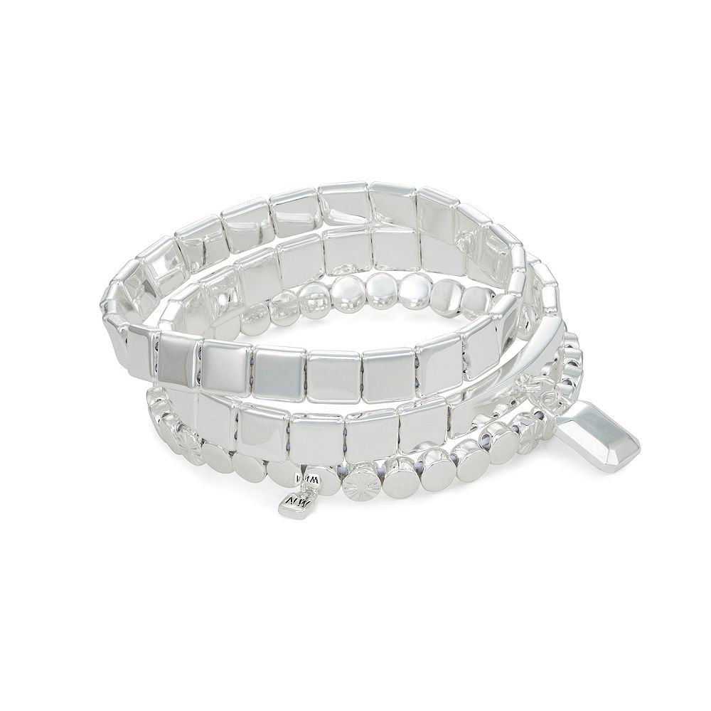 Nine West Silver Tone Beaded Stretch 3-Piece Bracelet Set