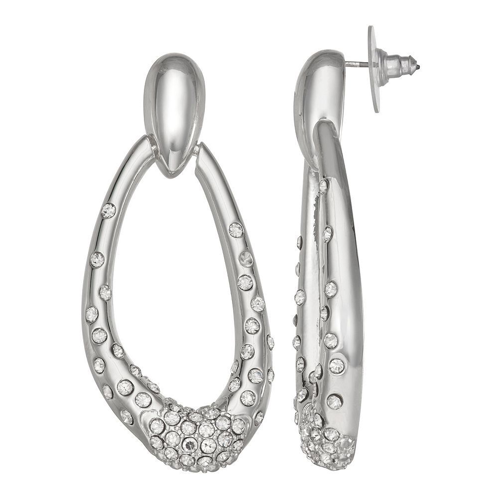Nine West Silver Tone Pave Doorknocker Post Earrings