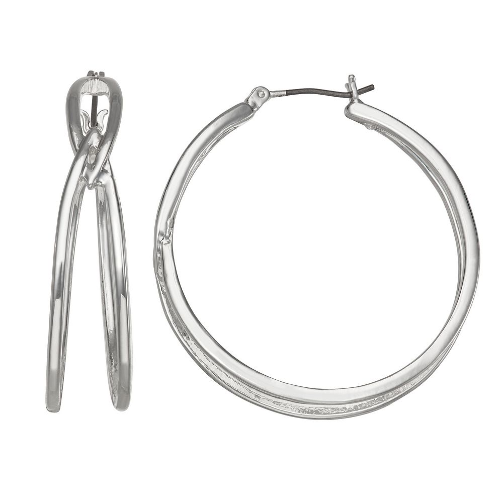 Nine West Silver-Tone 39mm Clickit Twist Hoop Earrings