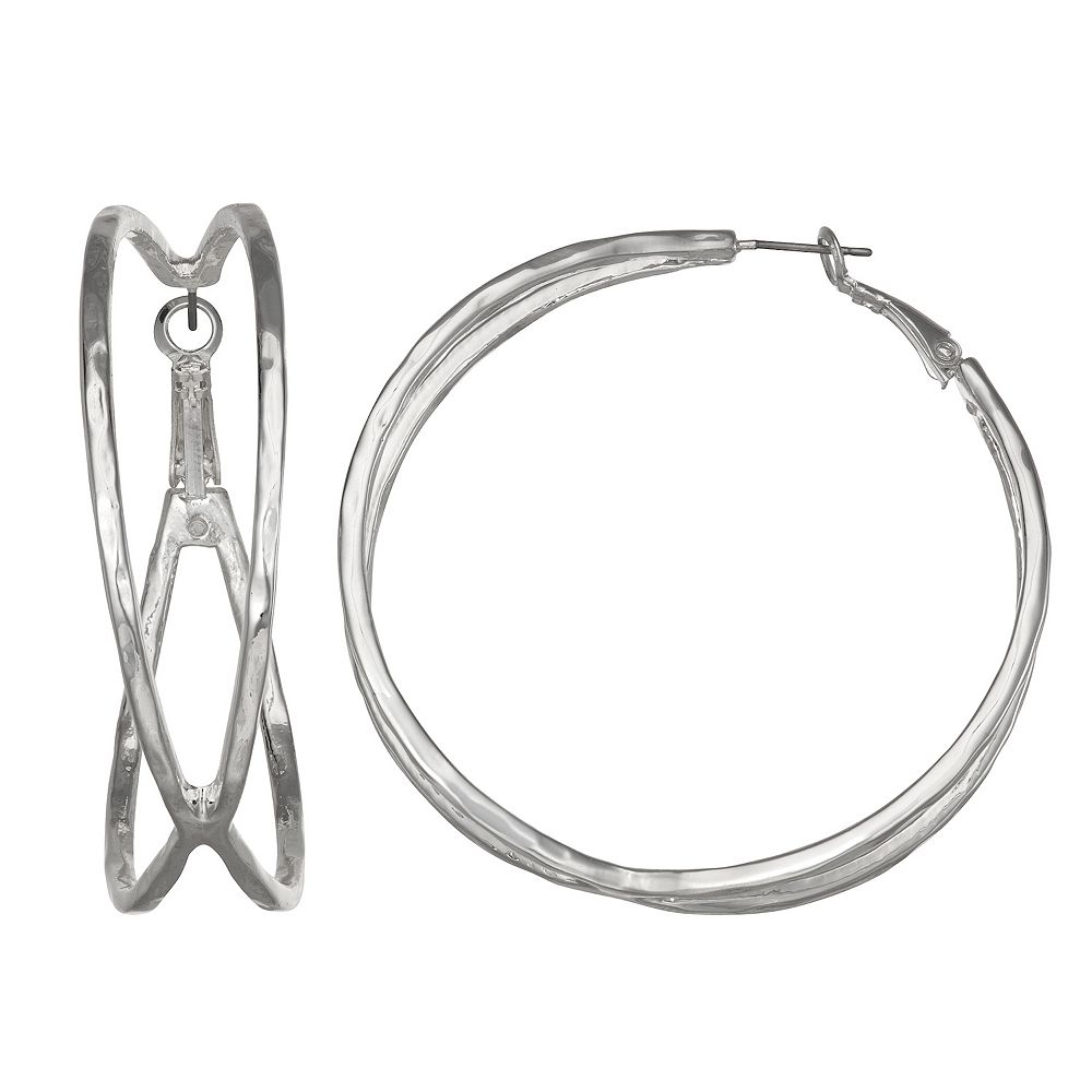Nine West Silver-Tone 57mm Clickit Hoop Earrings