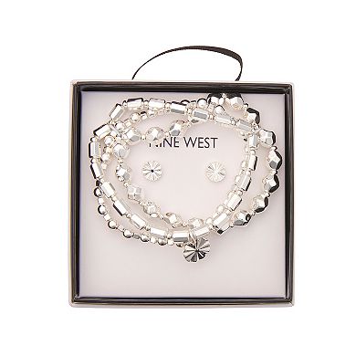 Nine West Silver-Tone Coin Charm Stretch Bracelet and Earrings Set