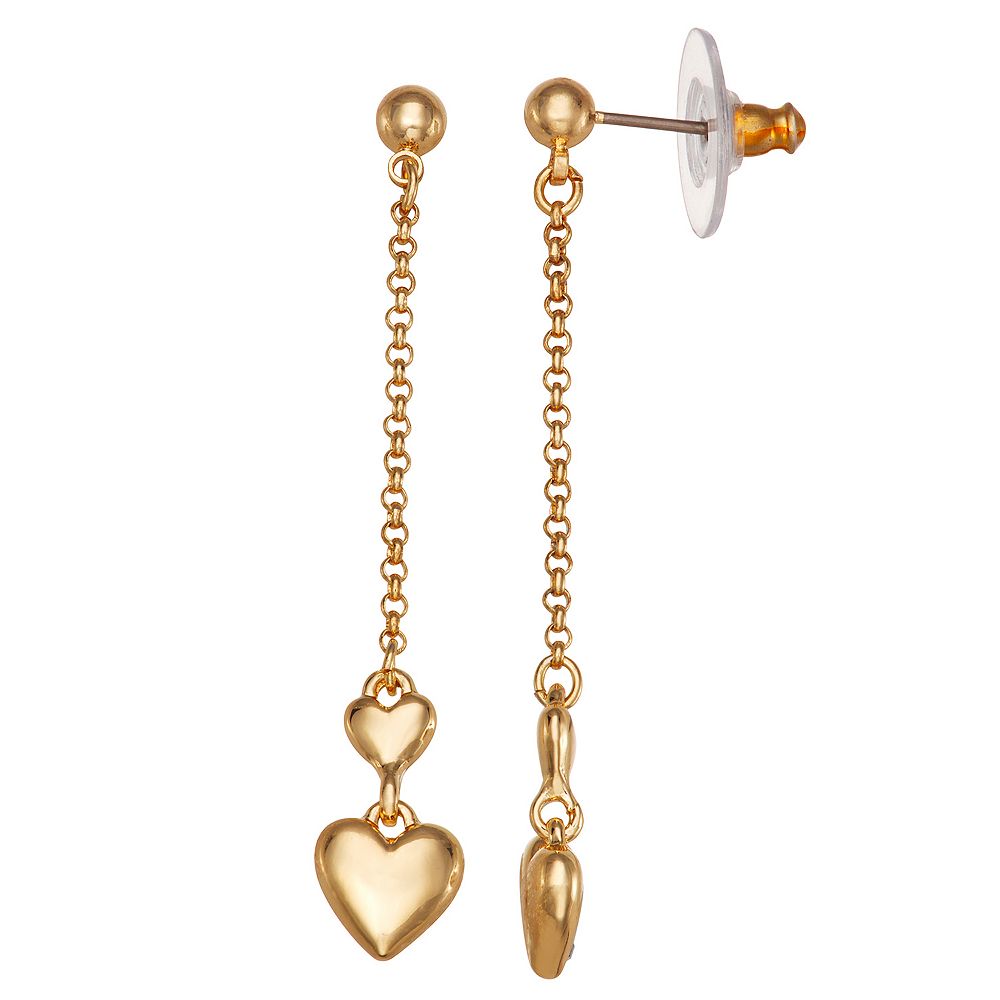 Nine West Gold-Tone Heart Chain Linear Post Earrings