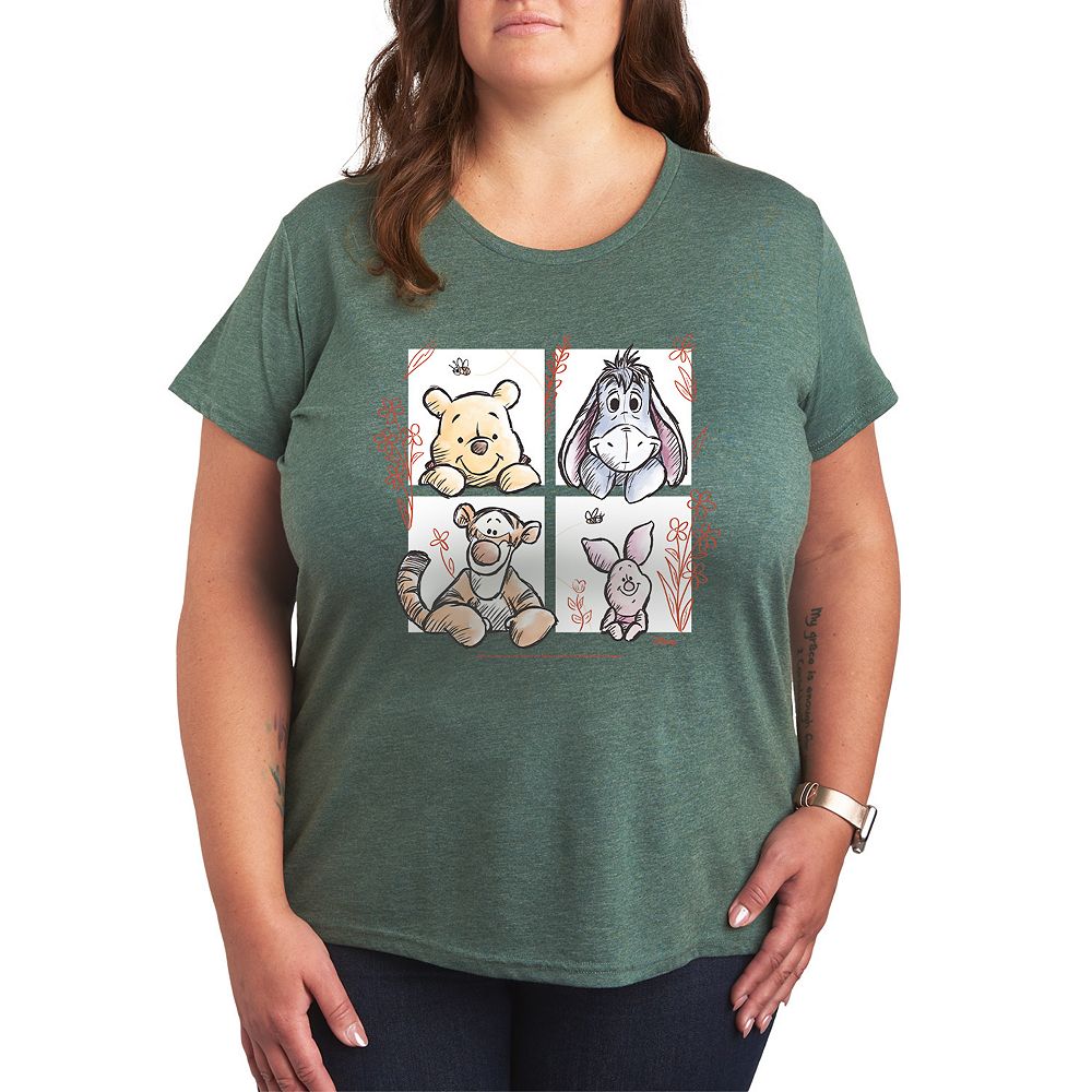 Plus Size Disney's Winnie The Pooh Floral Grid Graphic Tee