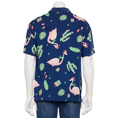 Men's Holiday Flamingo & Cactus Allover Print Short Sleeve Button Down ...
