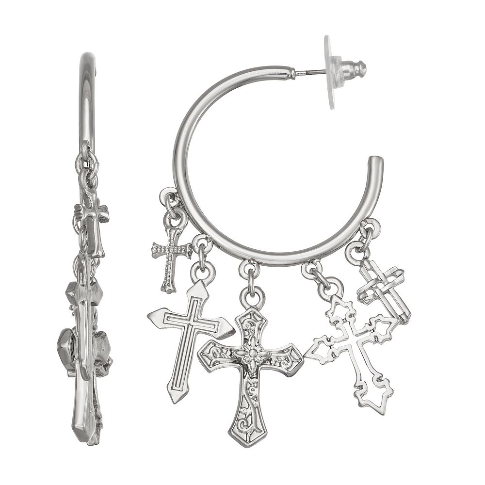 Simply Vera Vera Wang Silver Tone Shaky Cross Hoop Earrings