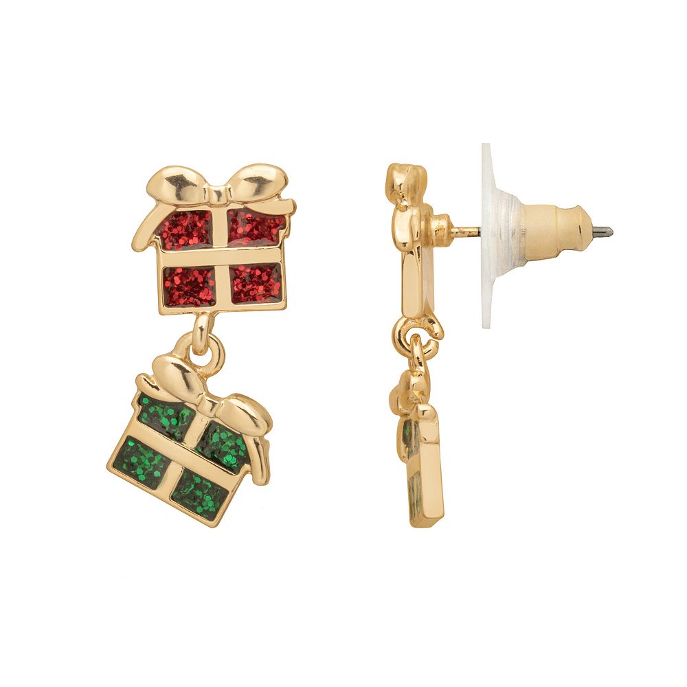 LC Lauren Conrad Gold Tone Christmas Present Drop Earrings