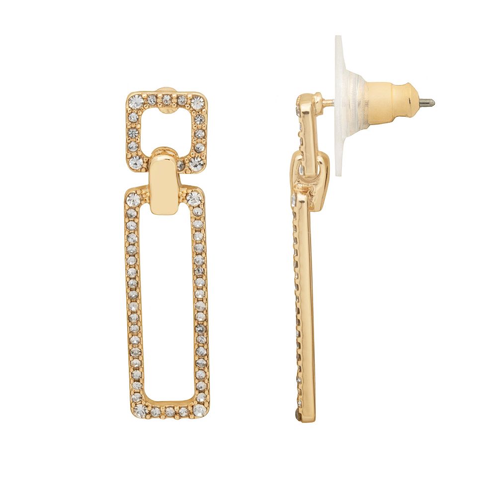 LC Lauren Conrad Gold Tone Pave Rectangle Drop Earrings