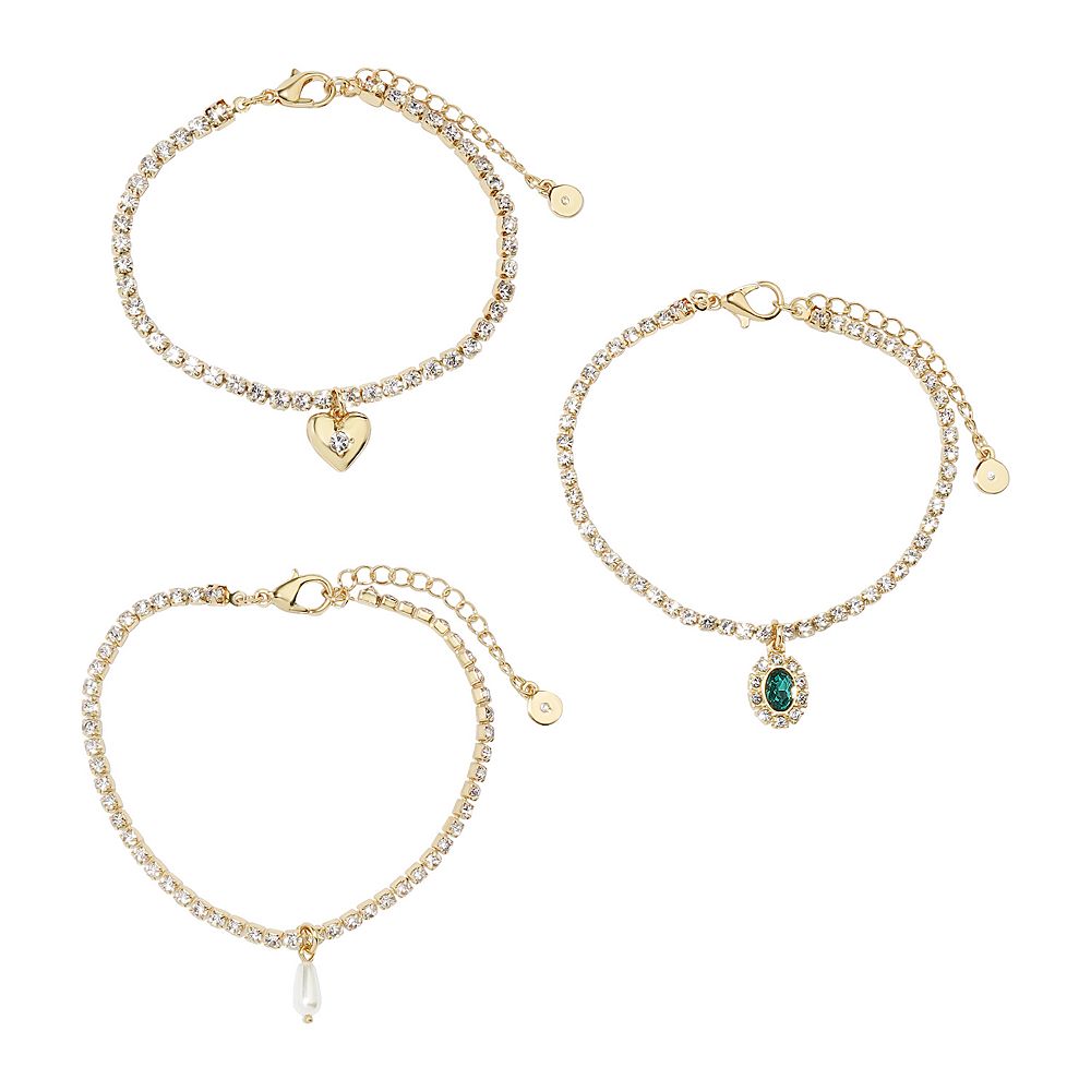 LC Lauren Conrad 3-Piece Gold Tone Charm Bracelet Set