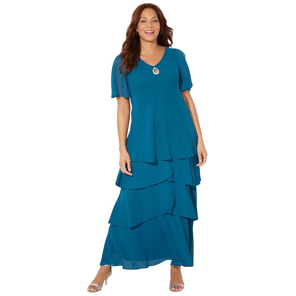 Catherines Women's Plus Size Tiered Chiffon Maxi Dress