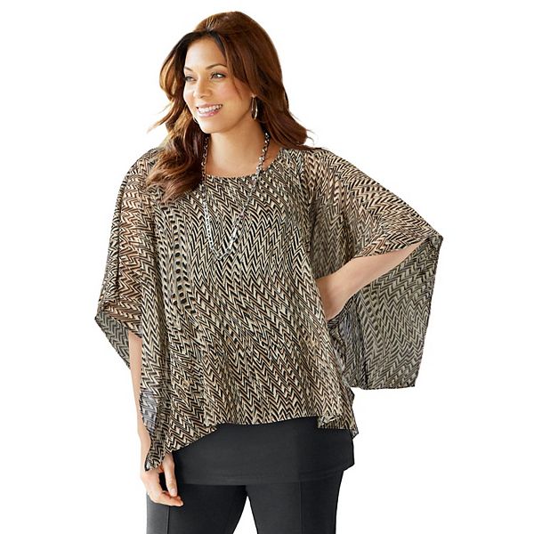 Catherines Women's Plus Size Dolman Sleeve Blouse And Tank Duet