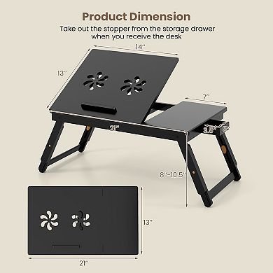 Adjustable WickerLaptop Desk with Tilted Top and Storage Drawer for ...