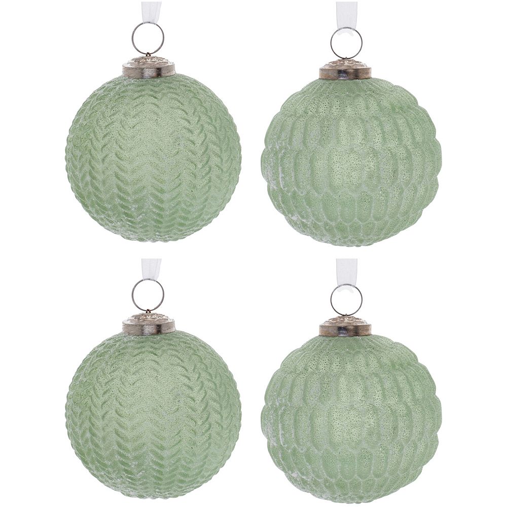 Chic Holiday Elegance - Frosted Glass Ball Ornaments (Set of 4)