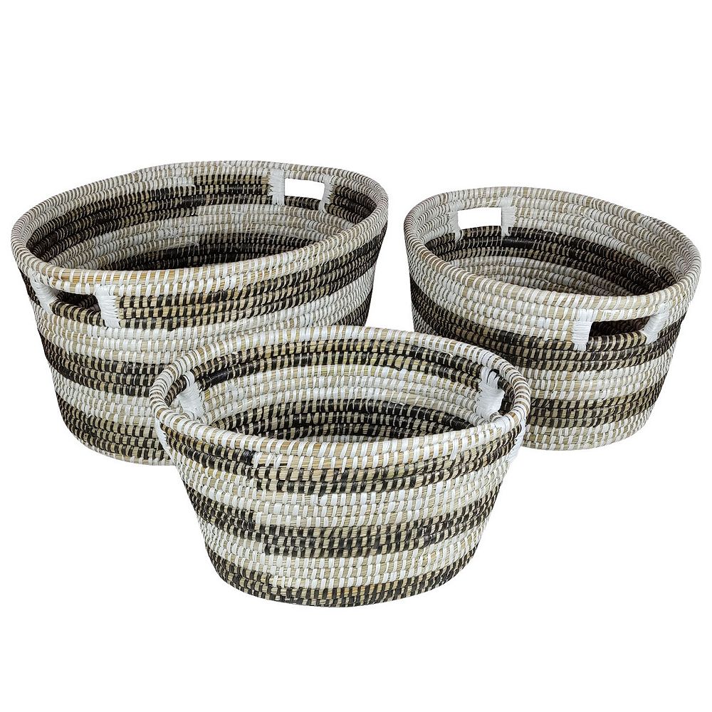 Natural Canes Grass Baskets Stackable Storage Bins Set Of 3 With ...
