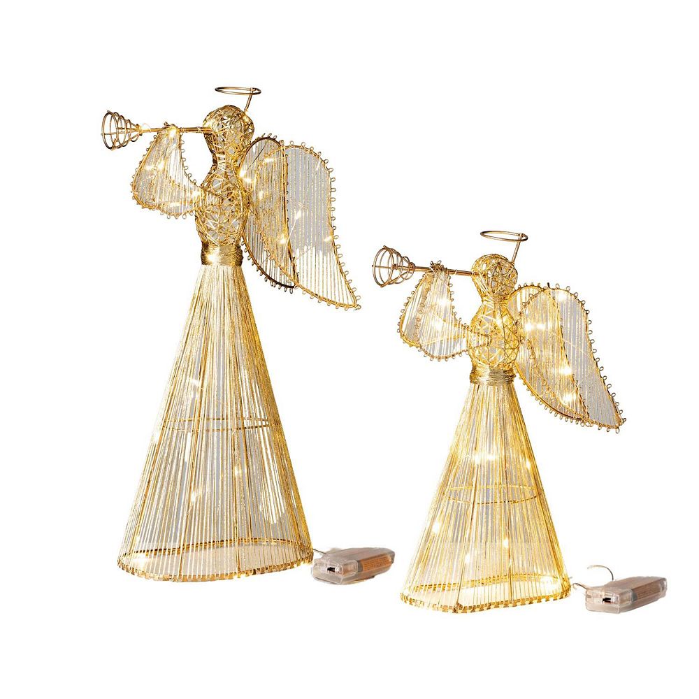 Haven Living 16.5" & 12.5" Lighted Gold Christmas Angel Set of 2