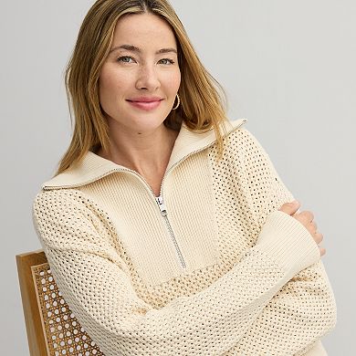 Women's Sonoma Goods For Life® Open Stitch Quarter Zip Sweater