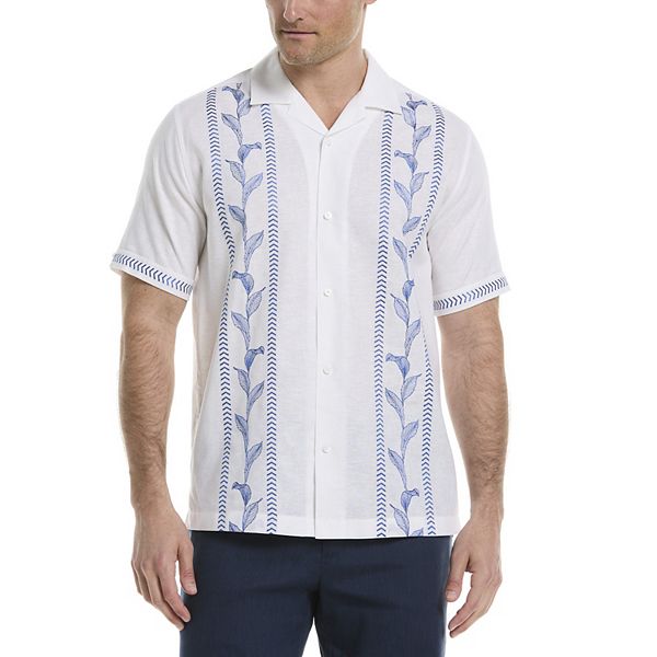 Men's Cubavera Short Sleeve Leaves Panel Embroidery Shirt
