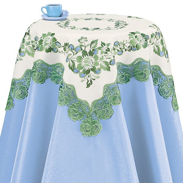 Collections Etc Embroidered Heirloom Roses Lace Border Table Lines Square