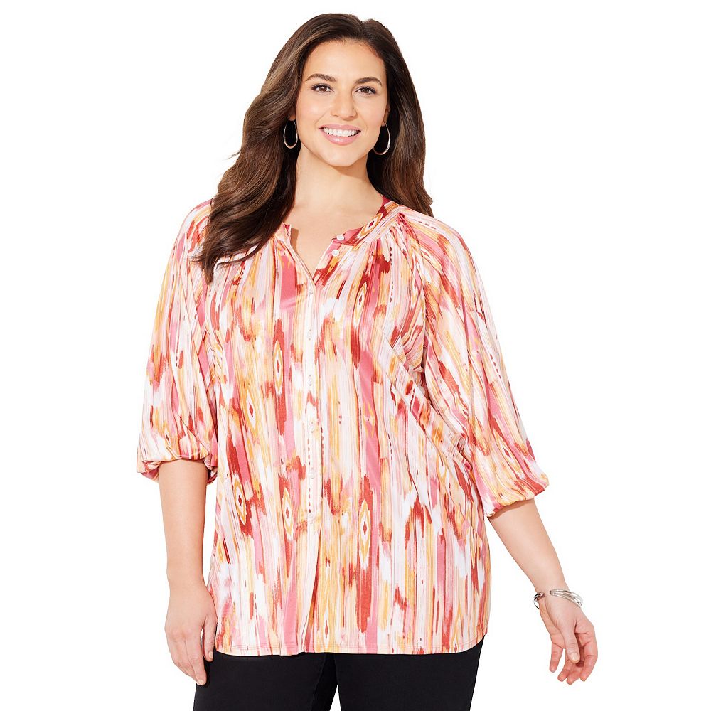 Catherines Women's Plus Size Soft Bliss Buttonfront Knit Blouse