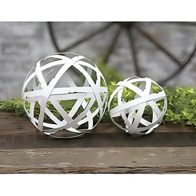 Cream Metal Band Sphere, 6 Inches - Elegant Decorative Accent