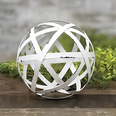 Cream Metal Band Sphere, 6 Inches - Elegant Decorative Accent