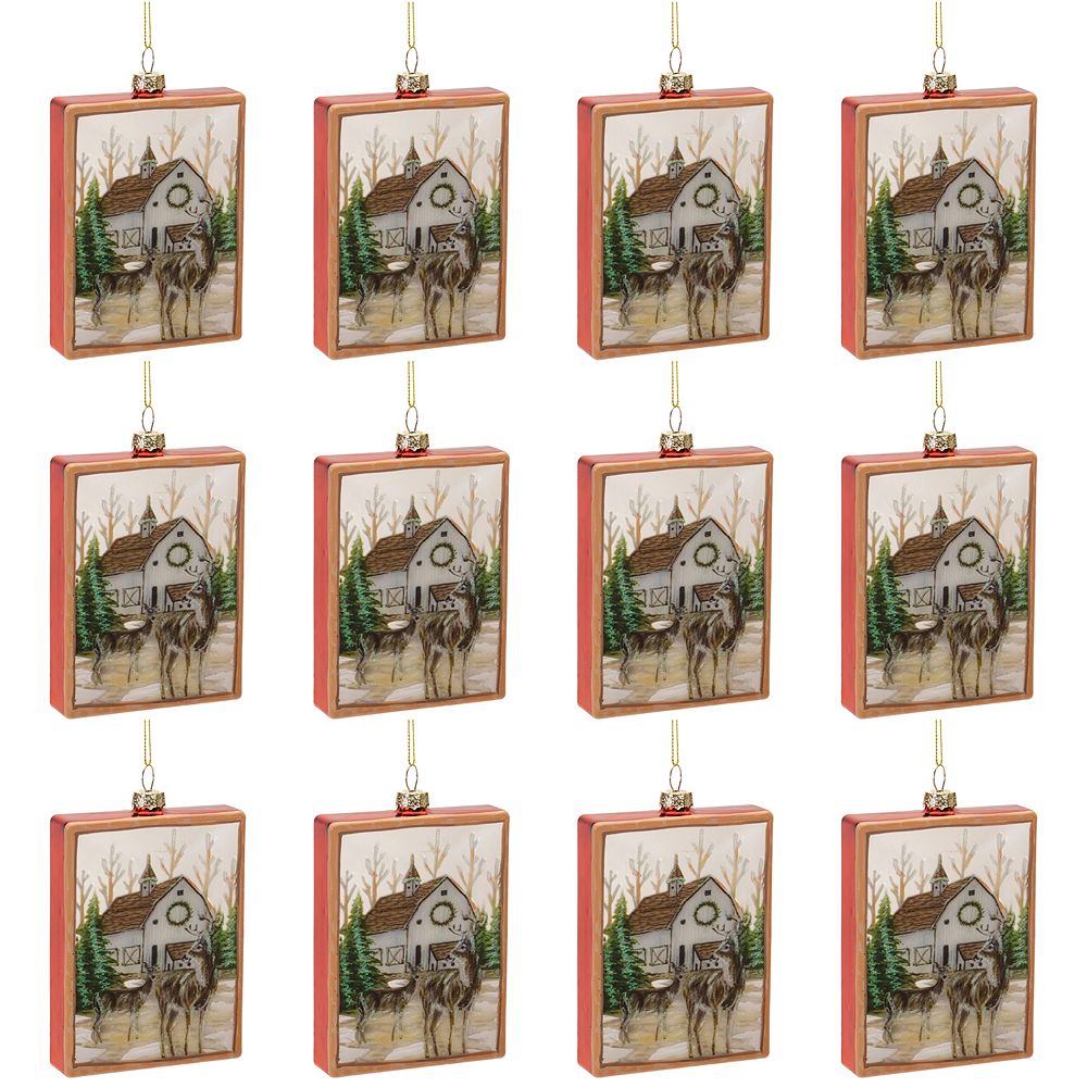 Decorative Glass Barn Tag Ornaments, Glass Composition with Gold String ...