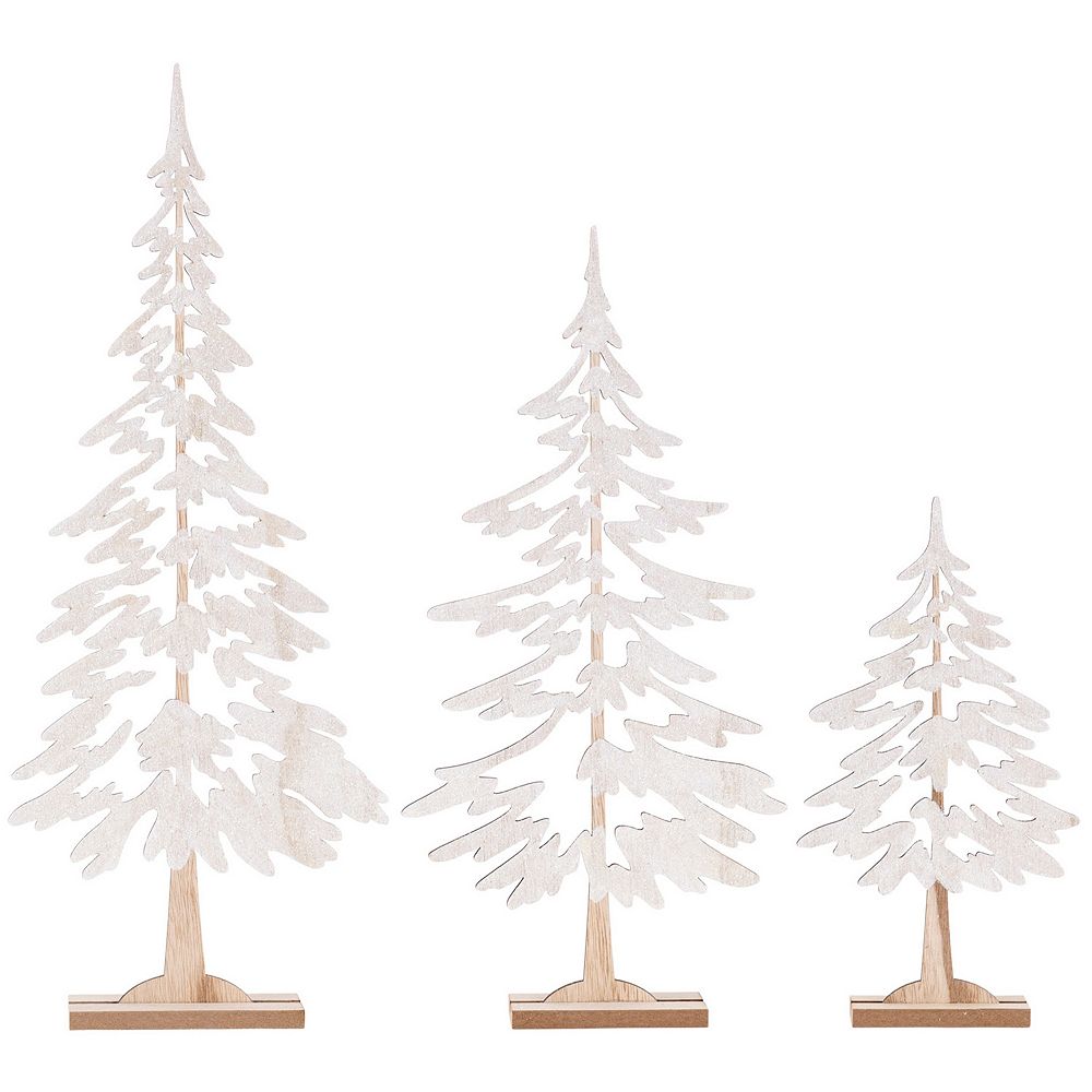 Elevate Your Winter Decor with Glittered Wood Pine Trees (Set of 3)