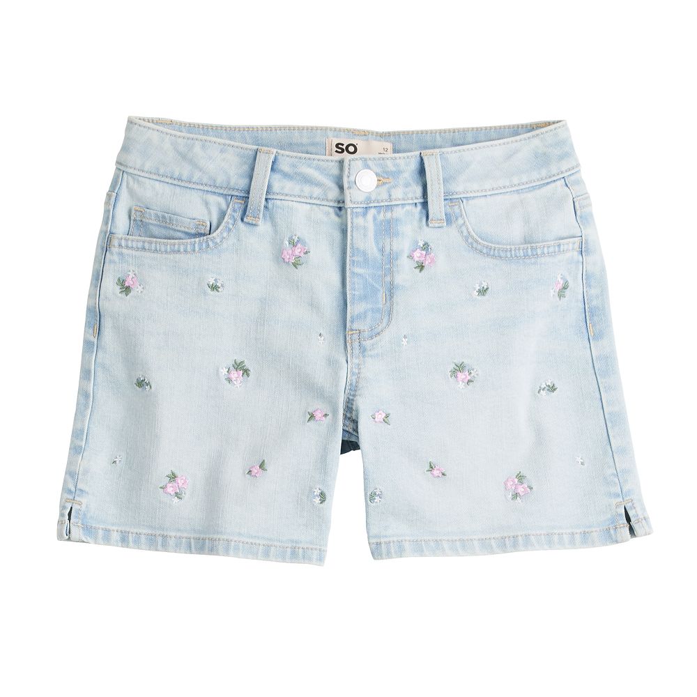 Girls 6-20 SO® Mid-Rise Embroidered Denim Shorts in Regular and Plus Size