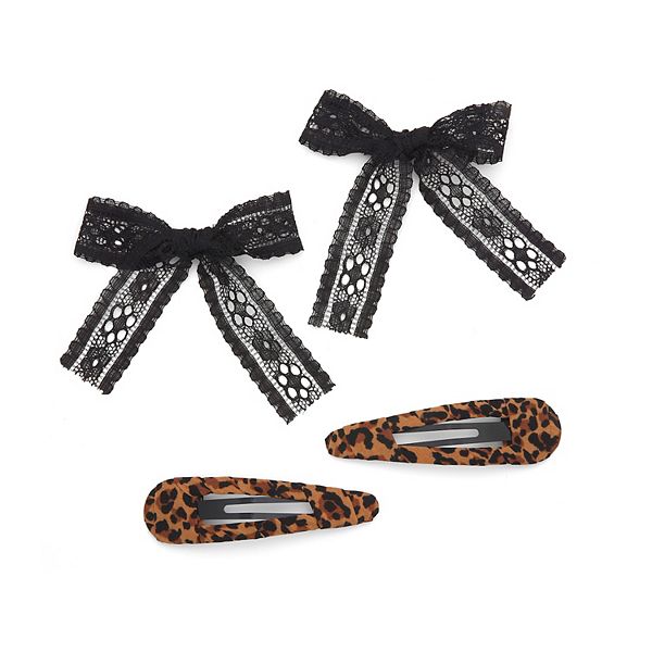 Ella Shea 4 pk Lace & Leopard Print Hair Clips Set