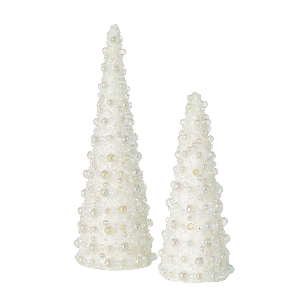 Haven Living 2-pc. Beaded Pearl Cone Christmas Tree Table Decor Set