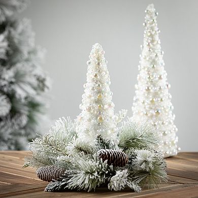 Haven Living 2-pc. Beaded Pearl Cone Christmas Tree Table Decor Set