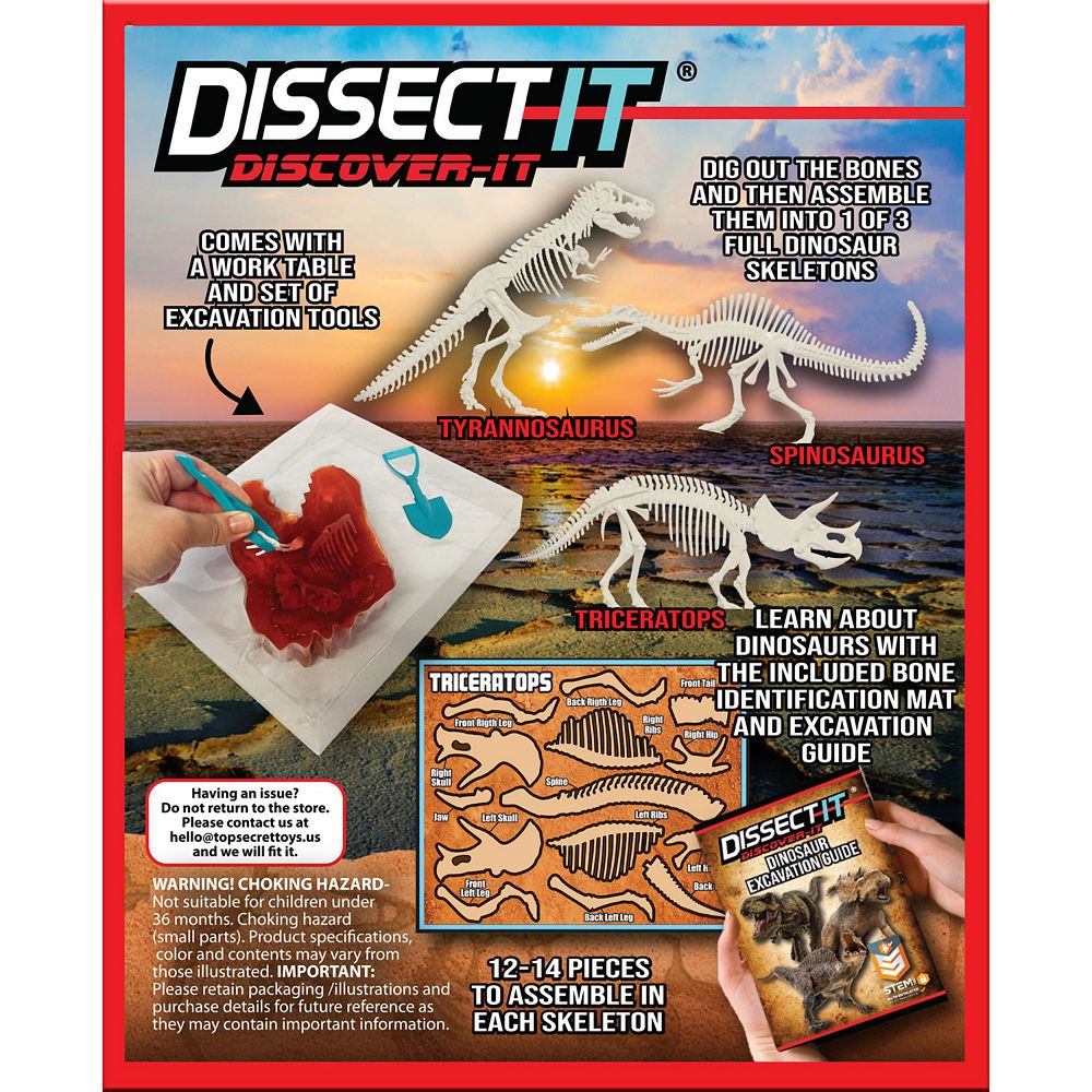 Top Secret Toys Dissect-It: Dino Dig - Discover 3 Dinosaur Skeletons ...