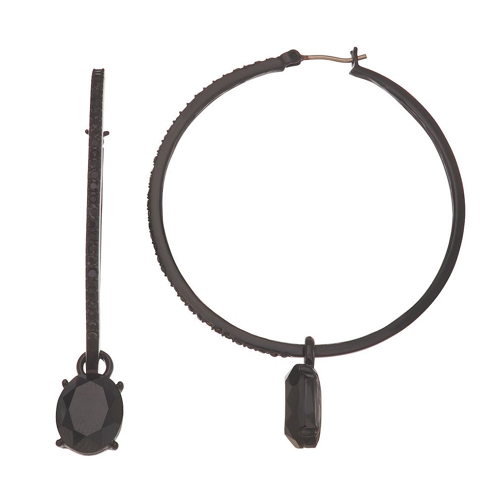 Simply Vera Vera Wang Jet Black Stone Click-It Drop Hoop Earrings