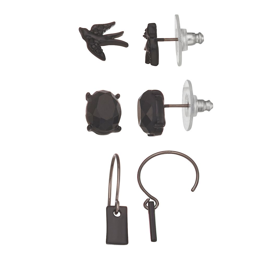 Simply Vera Vera Wang Jet Black Bird Trio Earrings Set