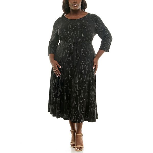 Plus Size Nina Leonard Midi Sylvia Dress with Sash Belt