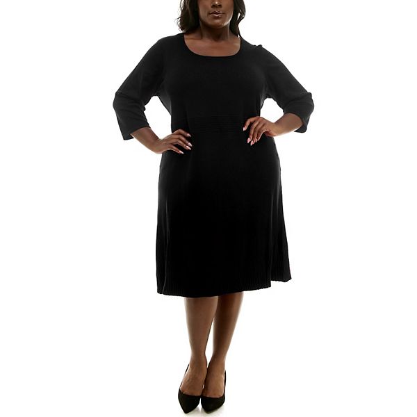 Plus Size Nina Leonard Fit & Flare Rib Dress