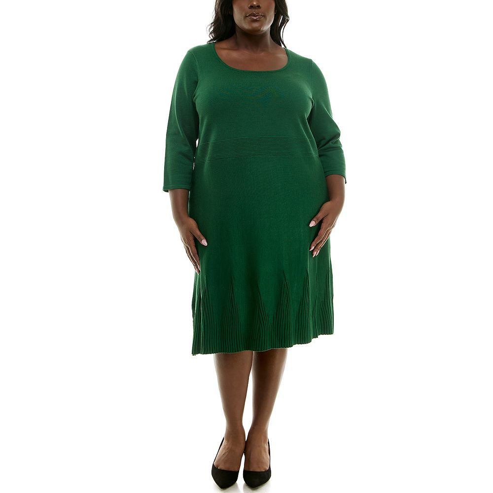 Plus Size Nina Leonard Fit & Flare Rib Dress