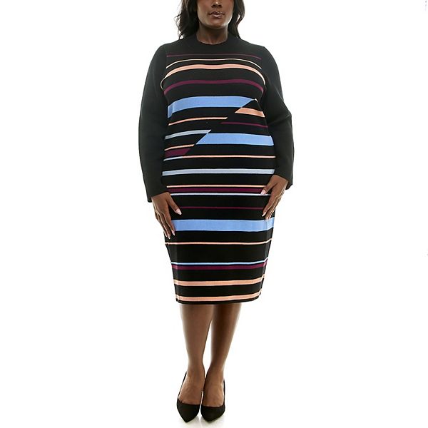 Plus Size Nina Leonard Long Sleeve Rib Knit Bodycon Dress