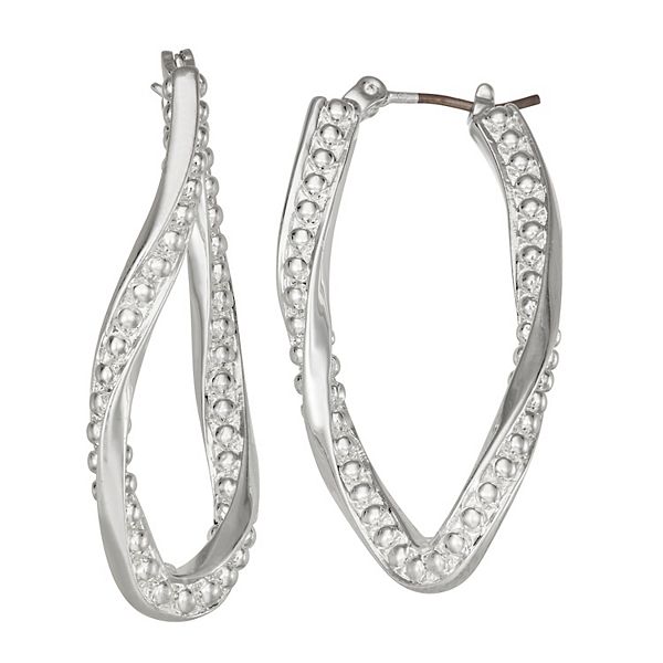 Napier Silver Tone Beaded Oval Hoop Earrings