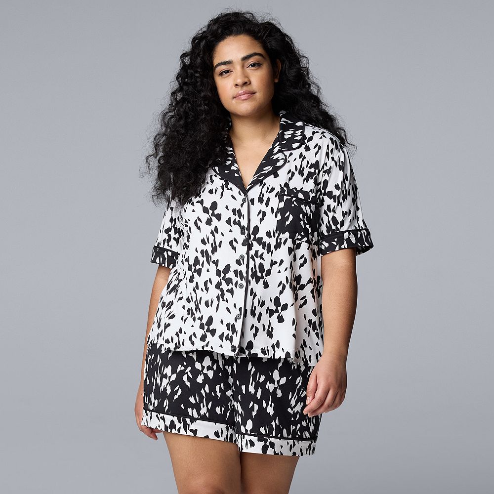 Plus Size Simply Vera Vera Wang Cozy Short Sleeve Notch Pajama Top and Pajama Shorts Set