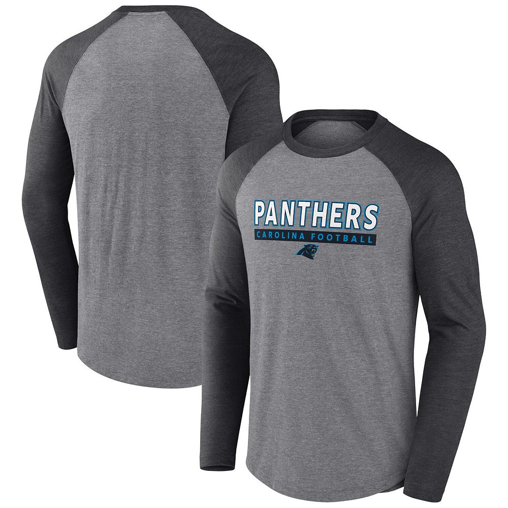 Men's Fanatics Heather Gray/Charcoal Carolina Panthers Tri-Blend Raglan ...