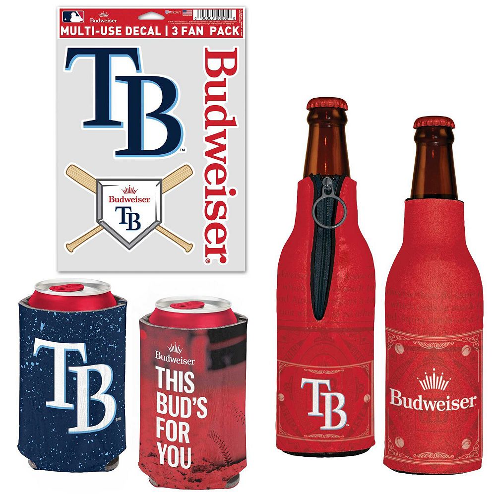 WinCraft Tampa Bay Rays MLB x Budweiser Can Cooler, Bottle Cooler & Decal Pack