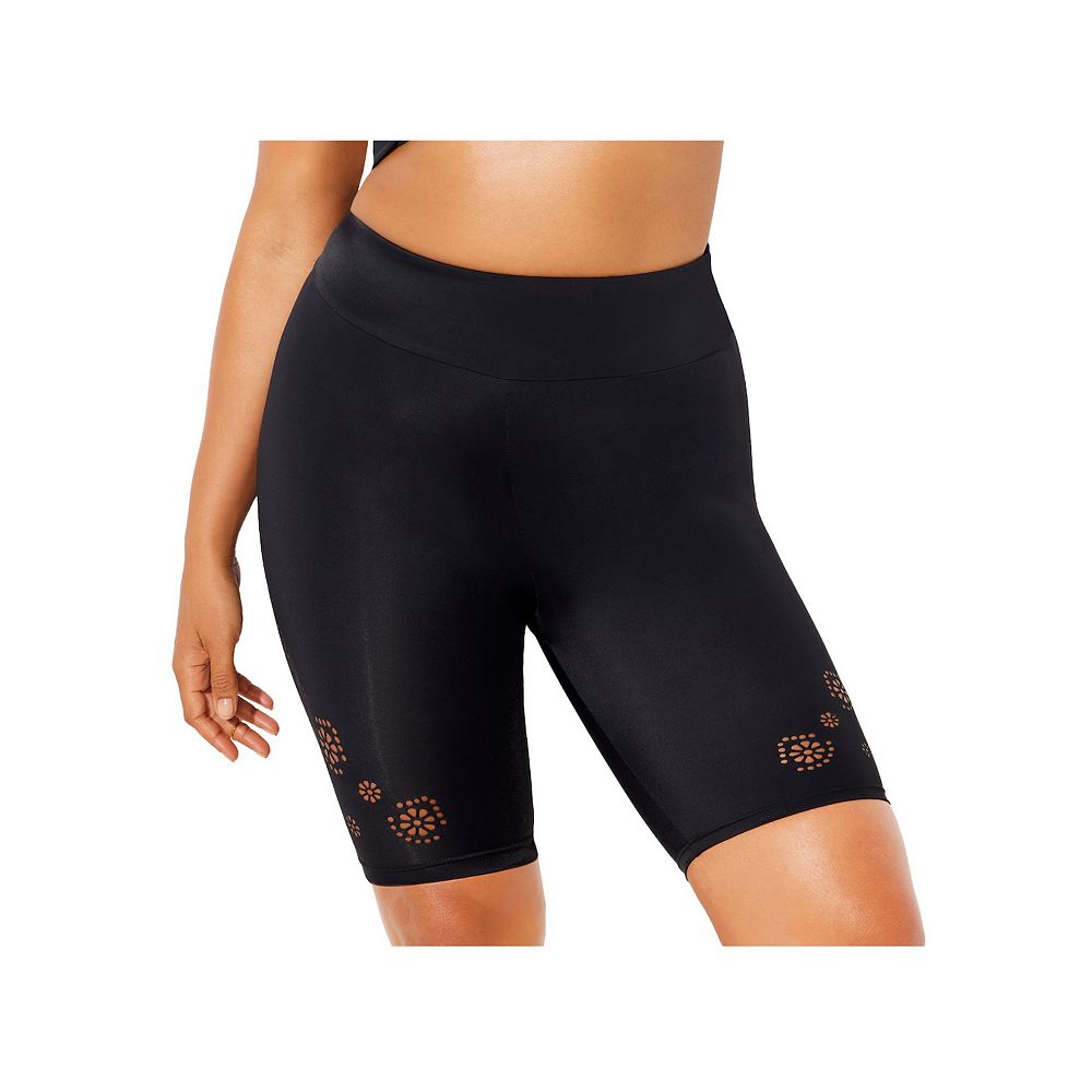 Swimsuits For All Women's Plus Size Laser Cut High Waist Swim Bike Short