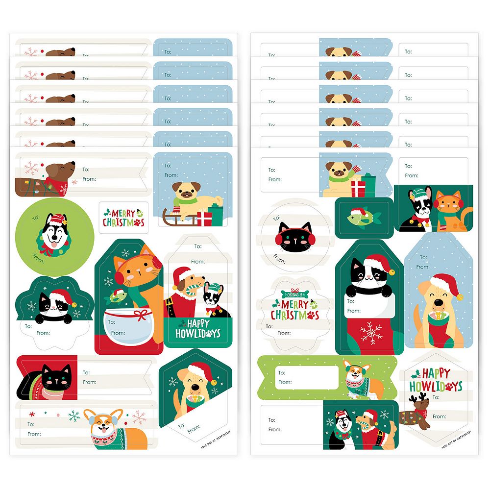 Big Dot Of Happiness Christmas Pets - Assorted To And From Stickers ...