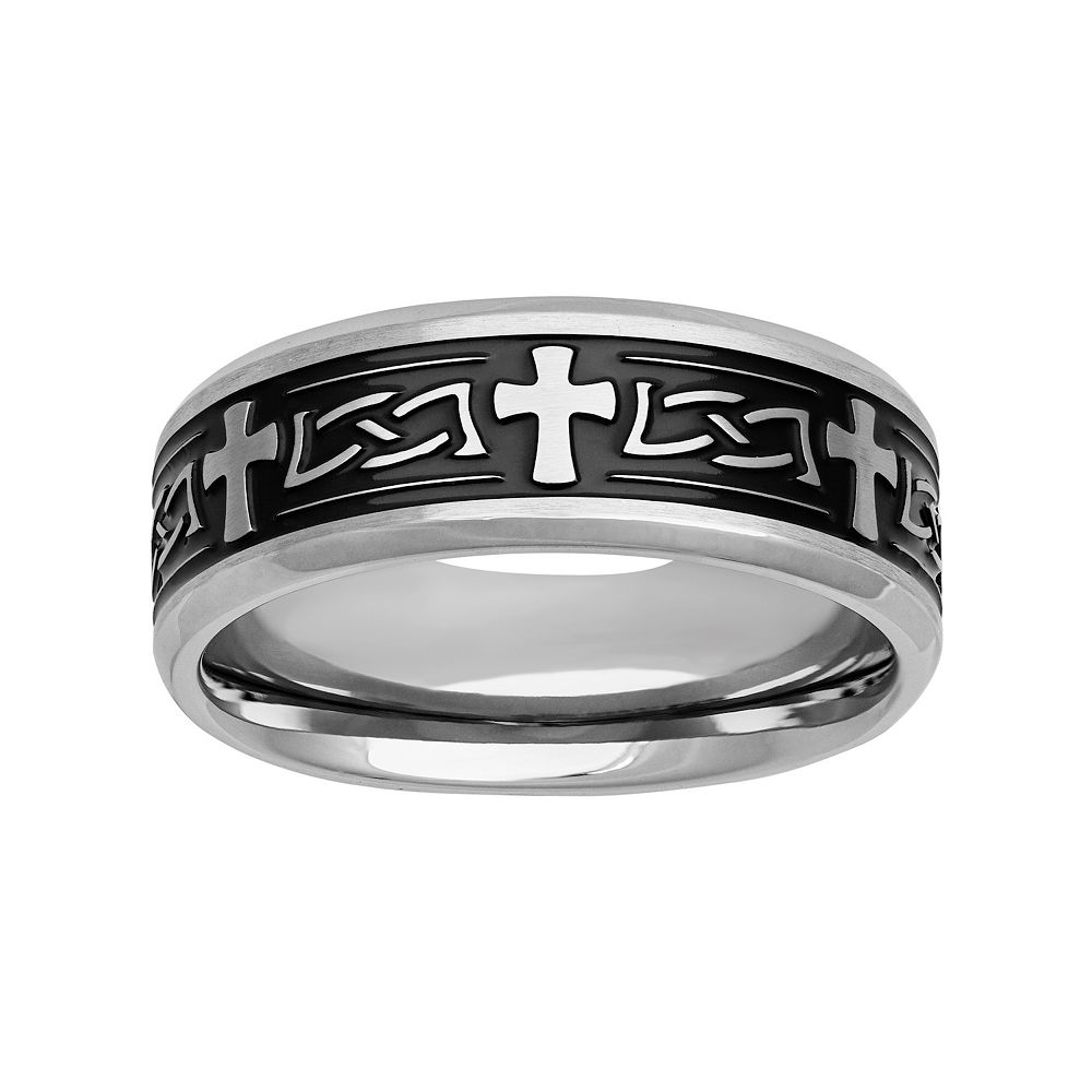 Men's Stainless Steel Black Ion Plated 8 mm Cross Ring
